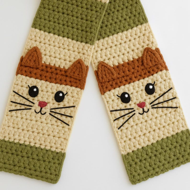 Crochet Cat Scarf Pattern | Beginner Friendly (PDF Download) - Etsy