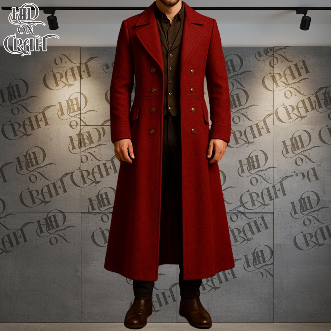 Mens Long Red Wool Overcoat | Victorian Tailcoat | Christmas Coat ...