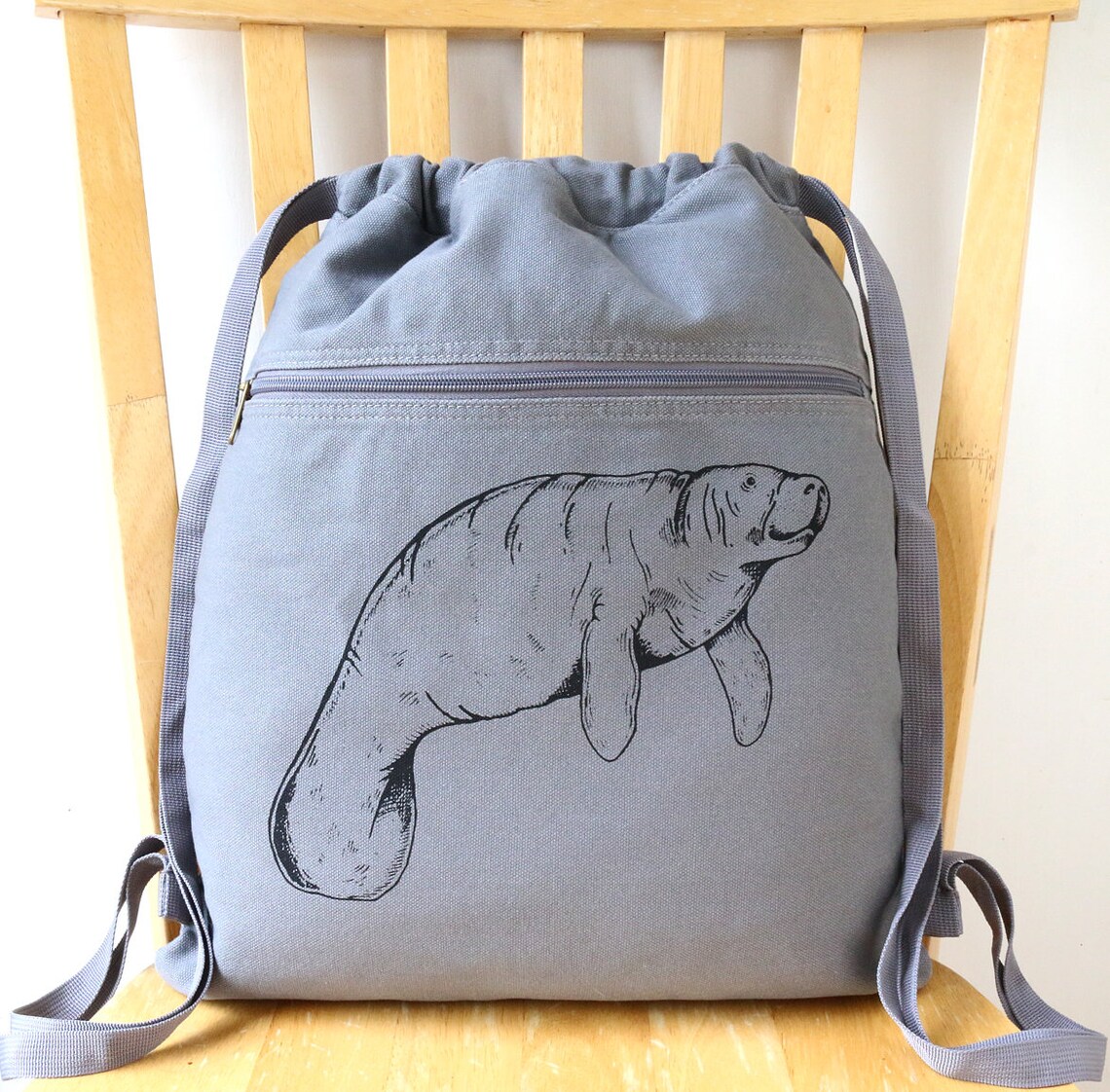 Manatee Backpack Canvas Laptop Bag Beach Bag - Etsy