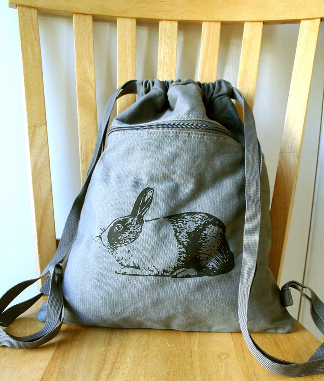 Rabbit Canvas Backpack Bunny Bag Drawstring Backpack - Etsy