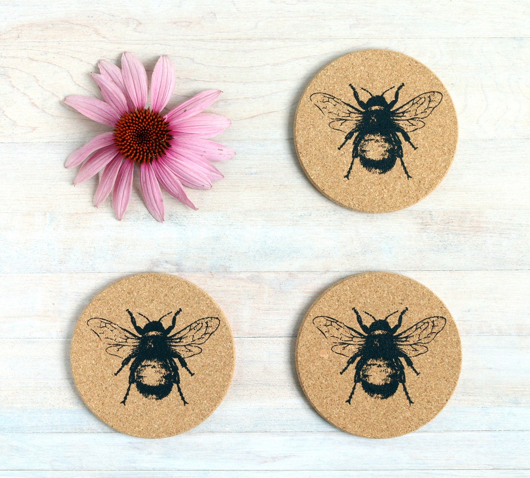 Bee Coaster Set Hostess Gift Cork - Etsy