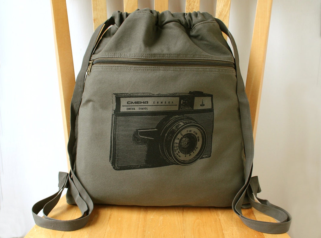 Camera Backpack Screen Printed Canvas Laptop Bag Gift for Photographer ...