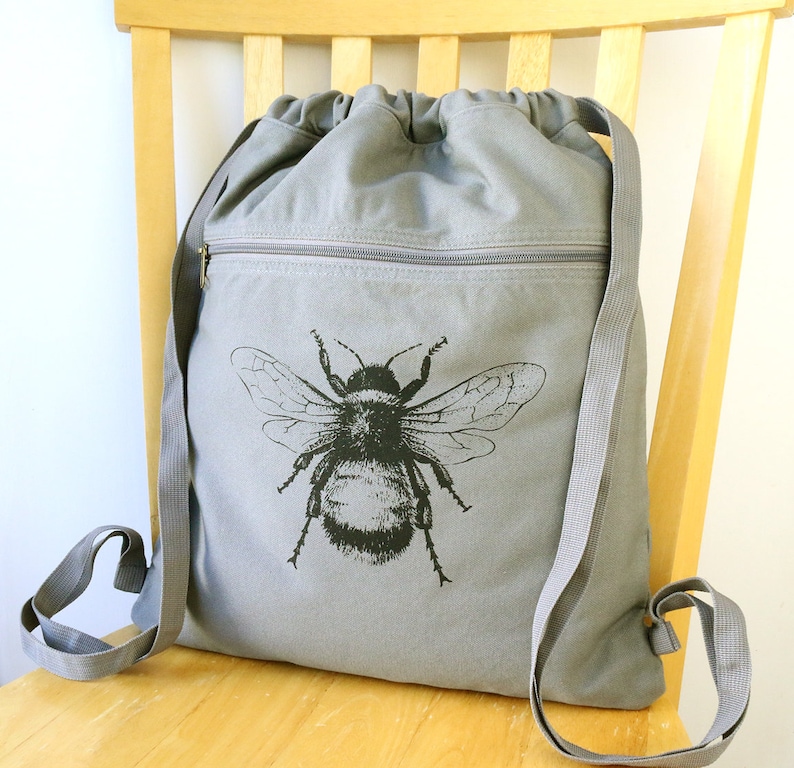 Bee Backpack Canvas Laptop Bag Cinch Sack - Etsy