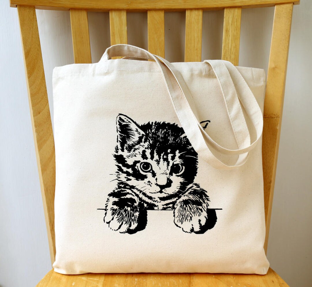 Kitty Cat Canvas Tote Book Bag - Gift for Cat Lover - Etsy