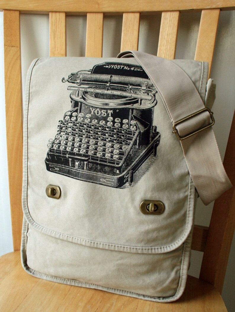 Typewriter Canvas Messenger Bag Laptop Bag Large Book Bag | Etsy
