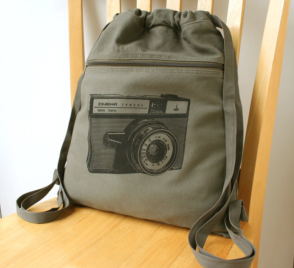 Camera Backpack Screen Printed Canvas Laptop Bag Gift for | Etsy