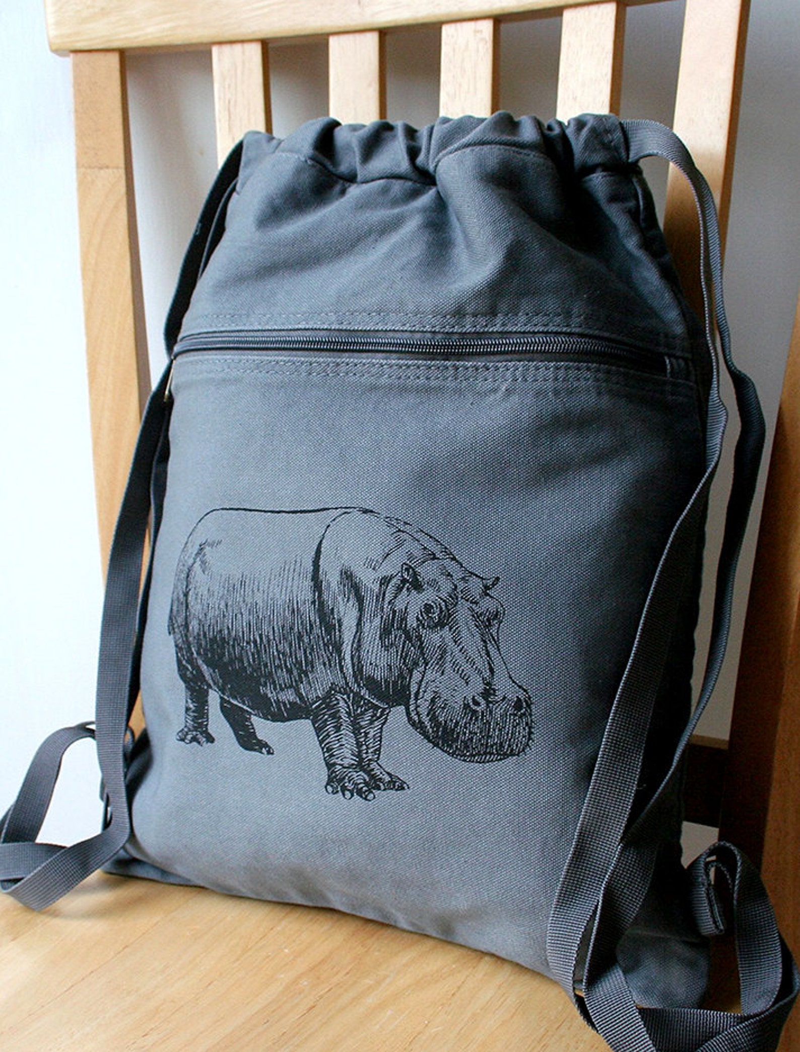 Hippo Canvas Backpack School Bag Laptop Bag | Etsy