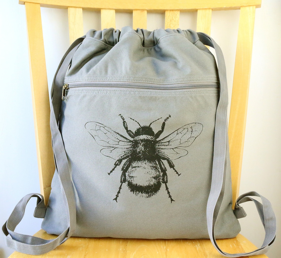 Bee Backpack Canvas Laptop Bag Cinch Sack - Etsy