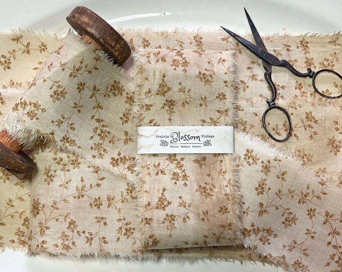 1 Yard Antiqued Beige Ditzy Floral Torn Fabric Ribbon - Floral Ribbon ...