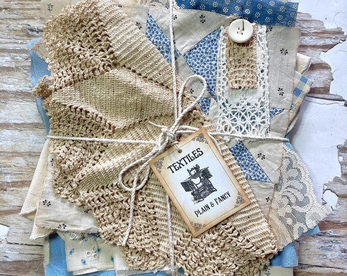 Mixed Fabric plain & Fancy Ephemera Bundle Primitive Country Blues ...