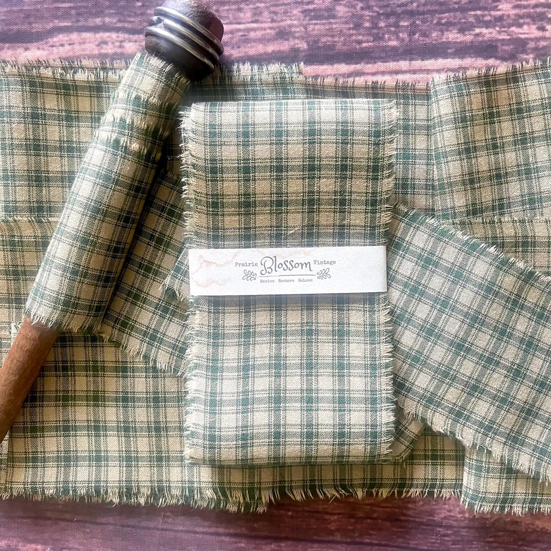 1 Yard Coffee Dyed Country Green Plaid Fabric Ribbon - Torn Fabric ...