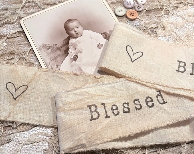 1 Yard Stamped Word Muslin Ribbon Blessed Coffee Dyed Junk Journal ...