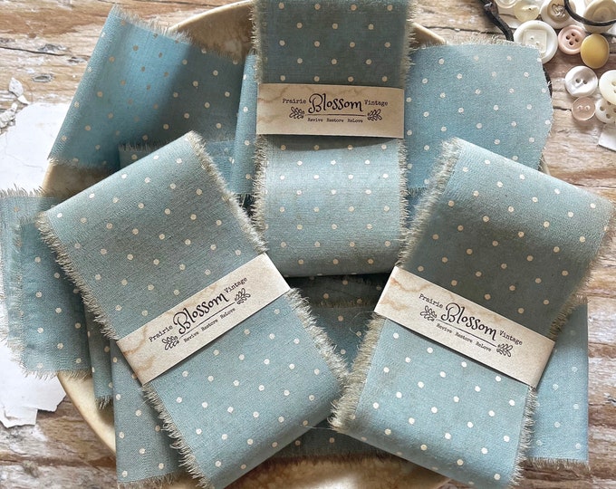 1 Yard Country Blue Dotted Fabric Torn Ribbon Coffee Dyed Ribbon Frayed ...