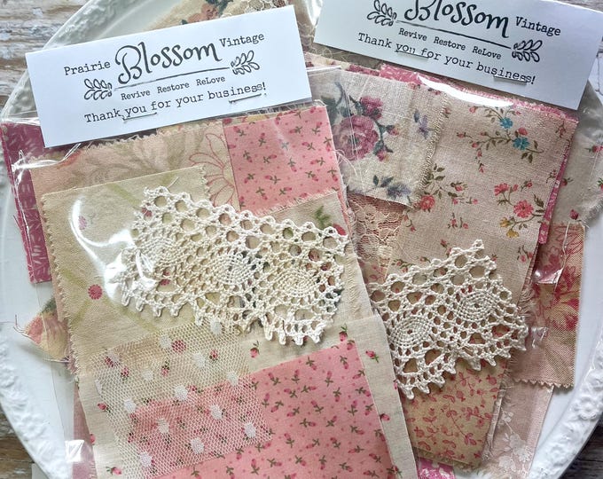25+ Piece Prairie Patches "prairie Rose" Pink Mix Scrap Fabrics & Laces ...
