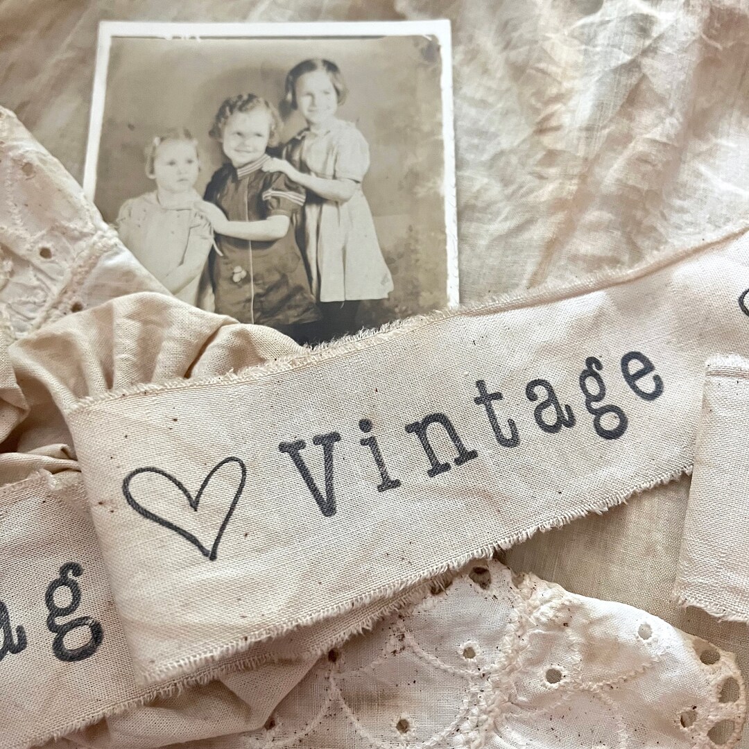 1 Yard of Coffee Dyed Hand Stamped Muslin Ribbon - Torn Fabric Ribbon ...