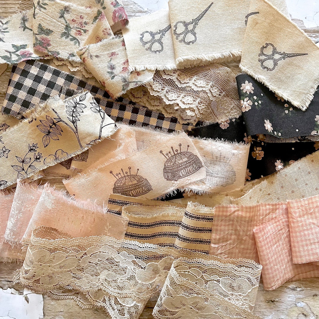 12 Piece prairie Strips Torn Fabric Ribbon Strips Vintage Haberdashery ...