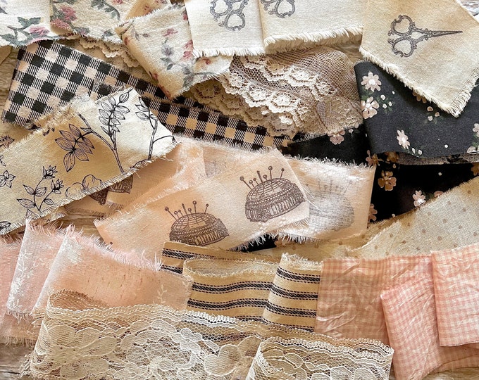 12 Piece prairie Strips Torn Fabric Ribbon Strips Vintage Haberdashery ...