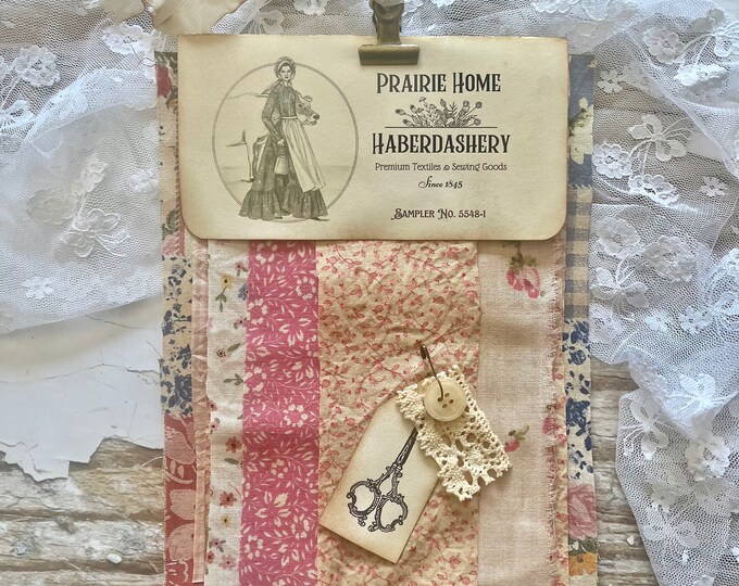 Handmade Textile Sampler Card Prairie Style Fabrics Sampler Vintage ...