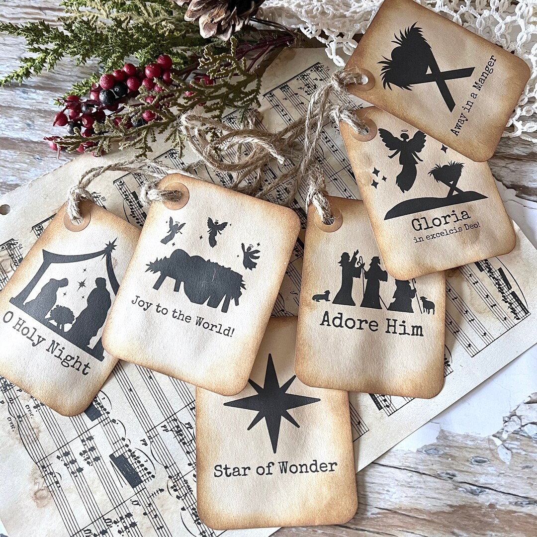 Primitive Christmas Gift Tags Set - 6 Coffee Dyed Tags - Christmas ...