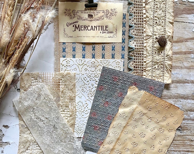 Vintage Scrap Fabrics, Lace and Paper Flip Bundle Junk Journal Insert ...