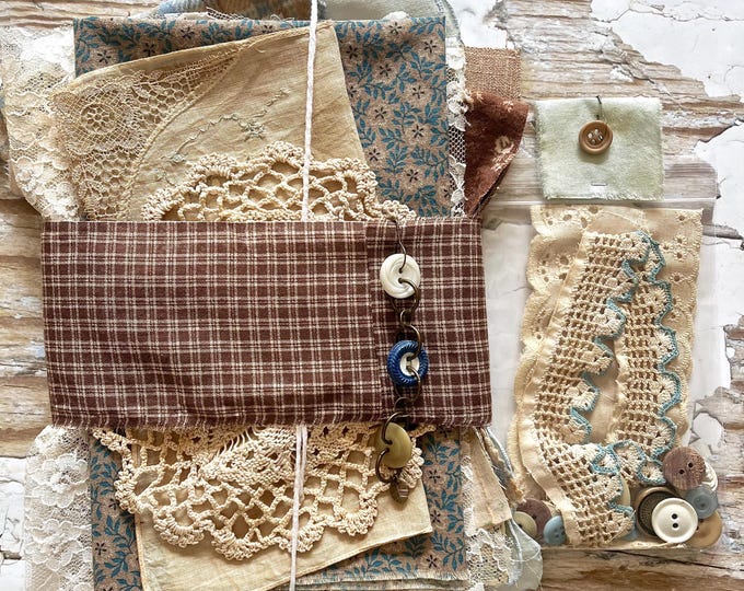 Mixed Fabric plain & Fancy Ephemera Bundle Primitive Country Blues ...