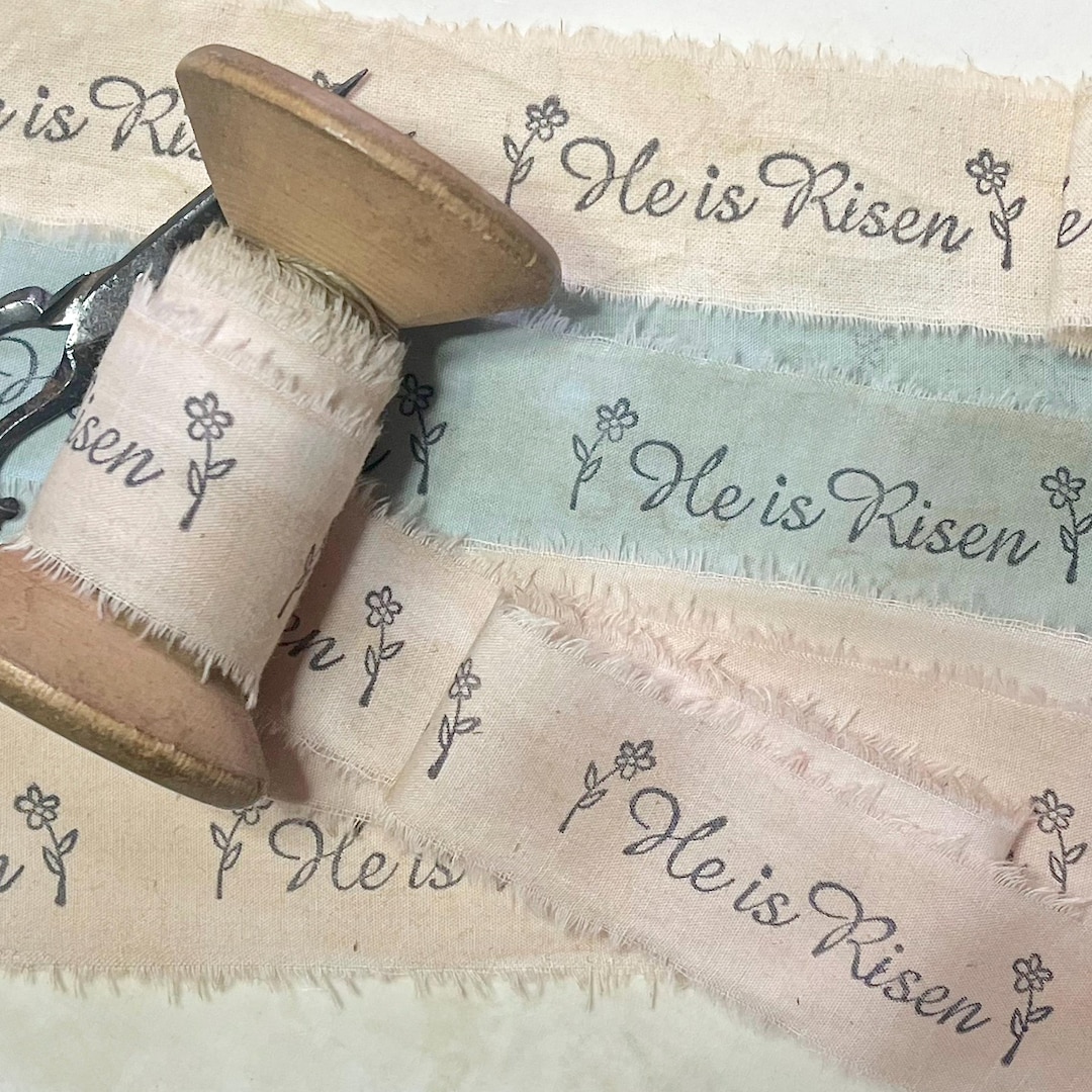1 Yard "he is Risen" Stamped Easter Ribbon - Coffee Dyed Pastel Fabric ...