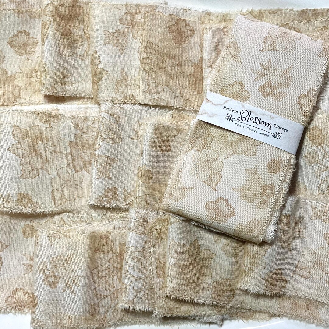 1 Yard Antiqued Beige Floral Torn Fabric Ribbon - Beige Floral Ribbon ...