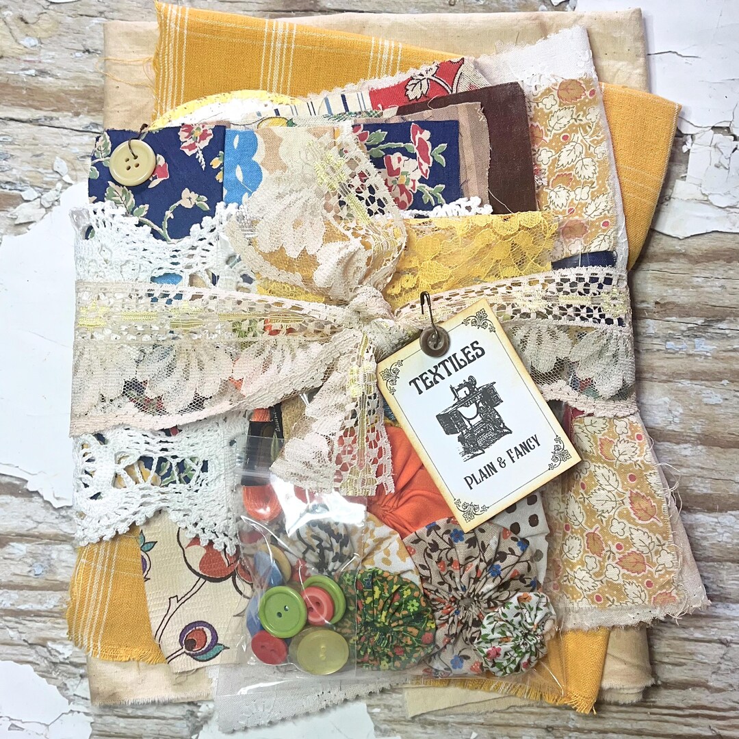 Mixed Retro Vintage Themed "plain & Fancy" Fabric Bundle - Mid-century ...