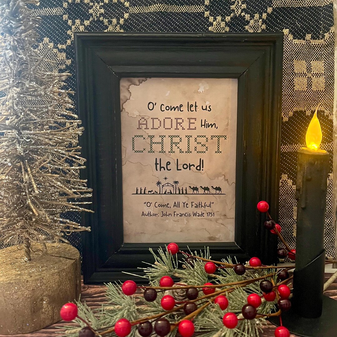 Primitive Christmas Hymns of Faith "o Come All Ye Faithful" Printable ...
