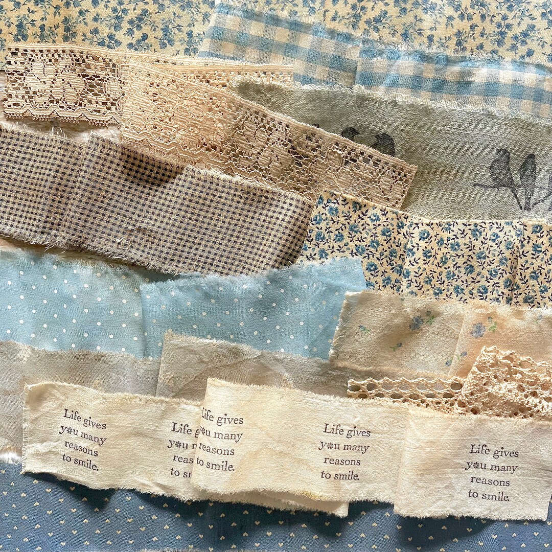 12 Piece prairie Strips Torn Fabric Ribbon Strips Country Blues Theme ...