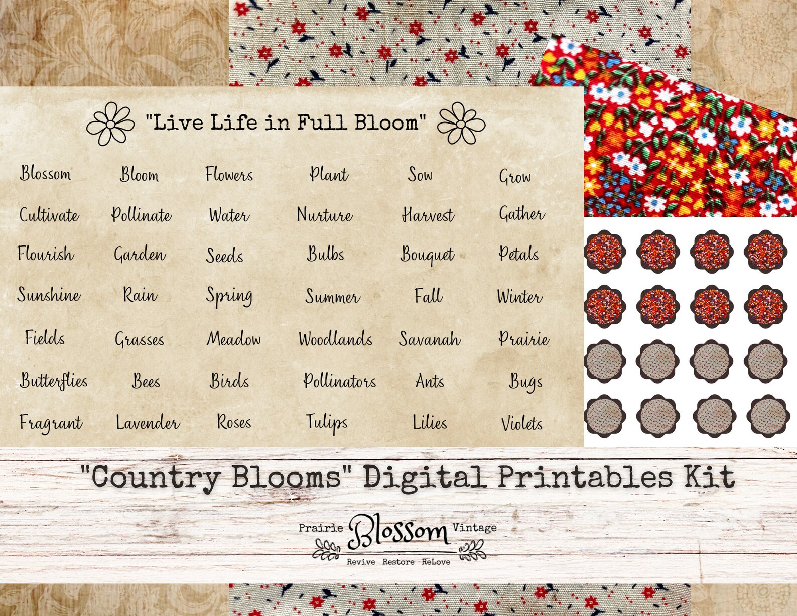 Digital country Blooms Download Kit Printable - Etsy
