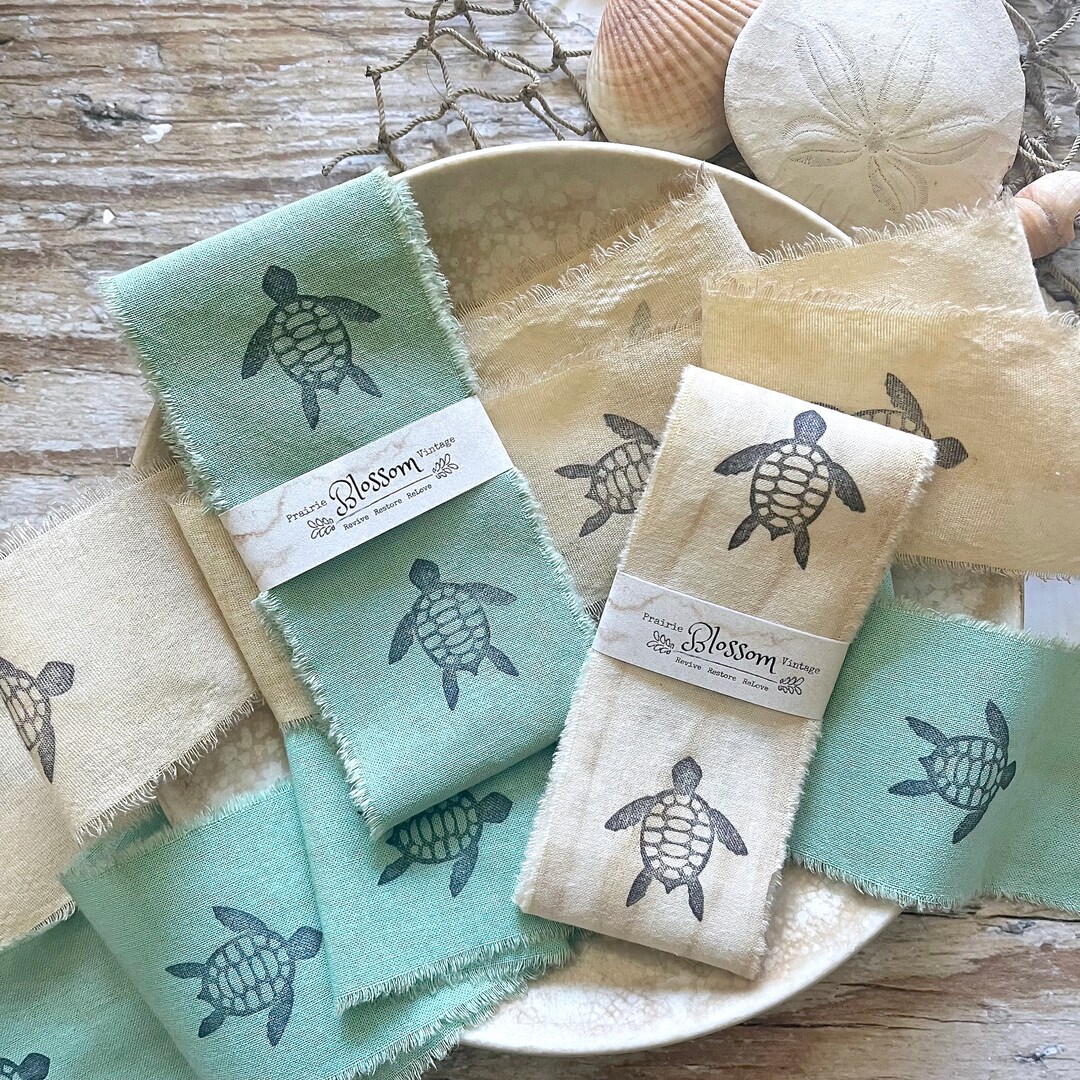 1 Yard Stamped Sea Turtle Torn Fabric Ribbon - by the Shores Ocean ...
