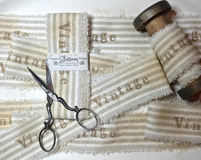 1 Yard Stamped vintage Word Ribbon Coffee Dyed Beige Striped Ribbon ...
