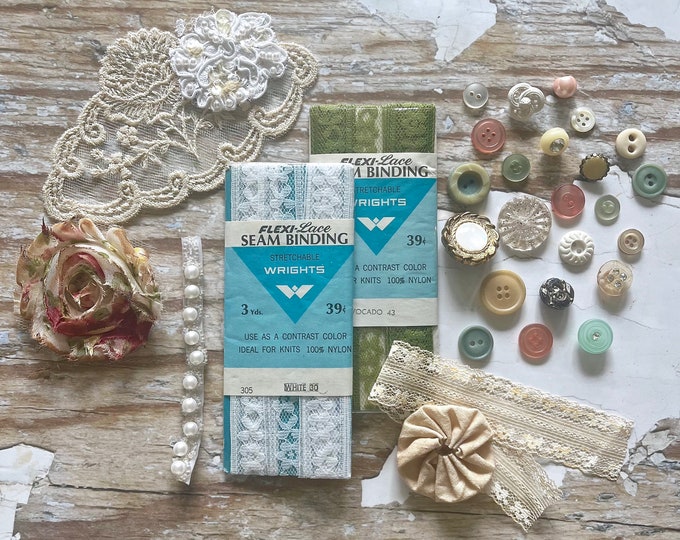 Buttons, Baubles & Lacy Bits Vintage Sewing Notions Ephemera Pack Mixed ...