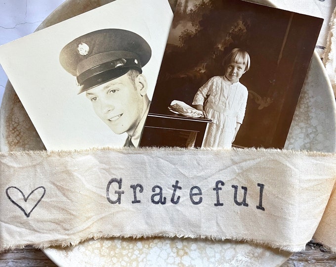 1 Yard Stamped Word Muslin Ribbon Grateful Coffee Dyed Junk Journal ...