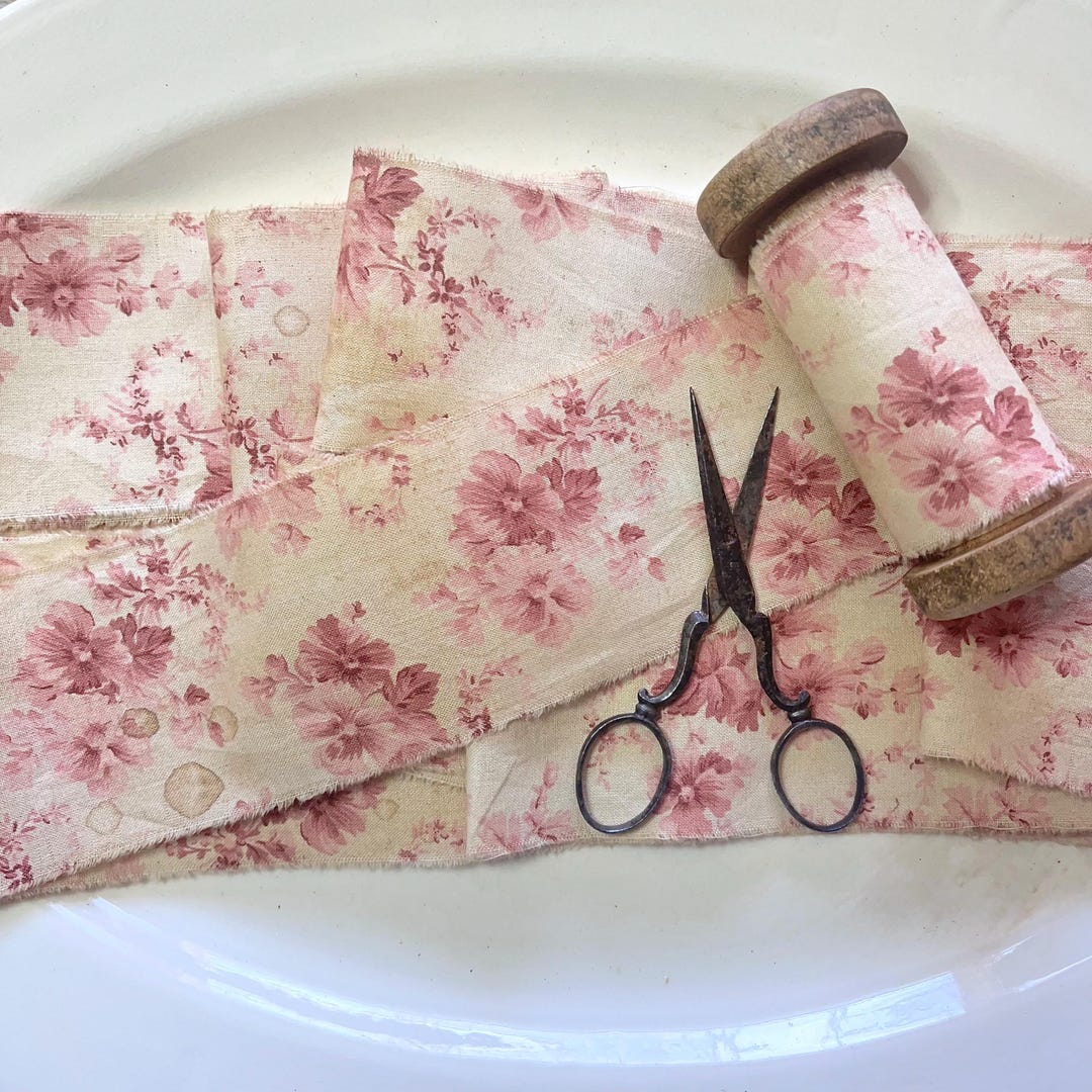 1 Yard Spring Floral Torn Fabric Ribbon - Coffee Dyed Ribbon - Hand ...