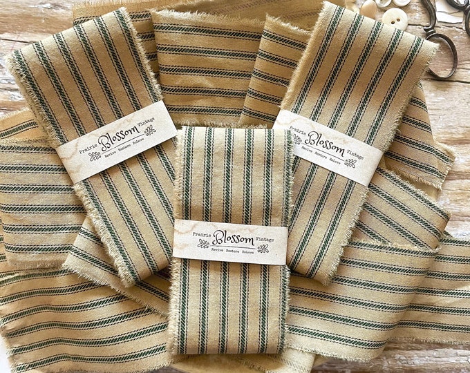 1 Yd Teal Green Ticking Striped Torn Fabric Ribbon Coffee Dyed Fabric ...