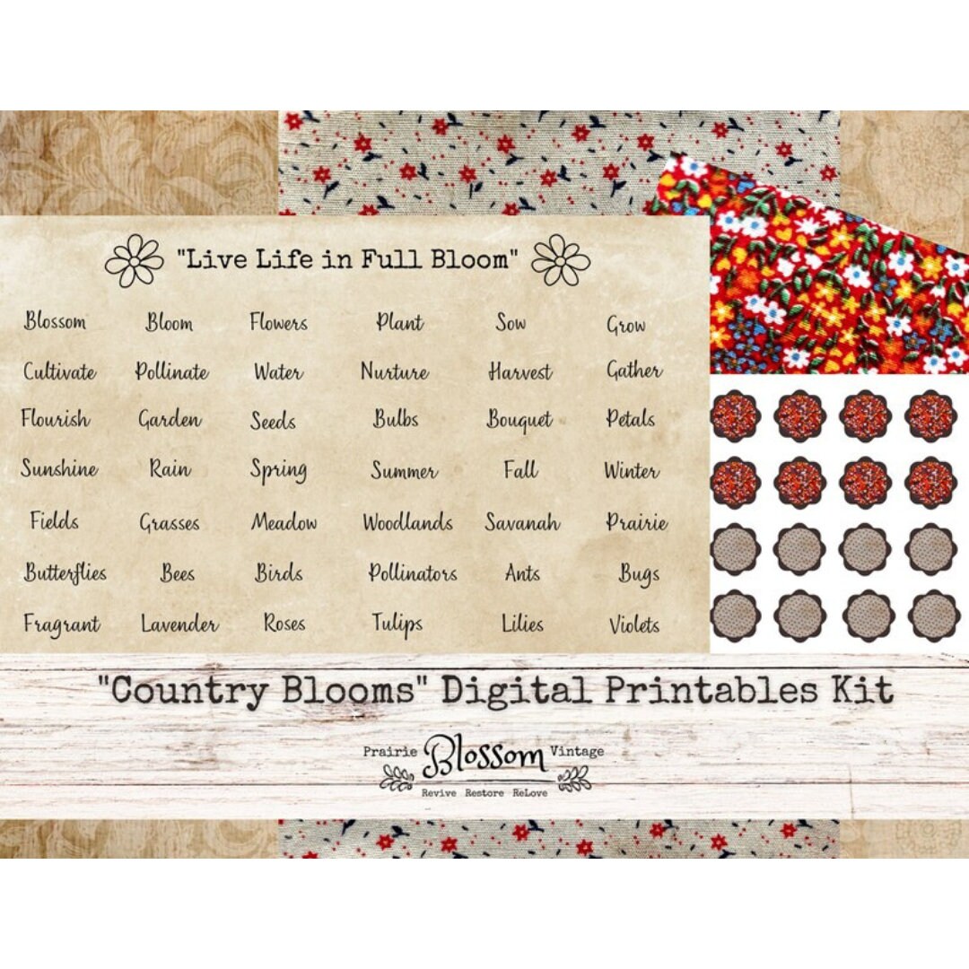 Digital country Blooms Download Kit Printable Journal Kit Instant ...