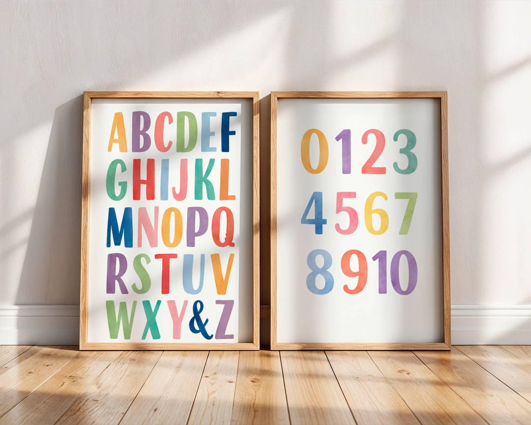 Alphabet and Numbers Nursery Wall Art Set, ABC Poster, Kids Learning ...