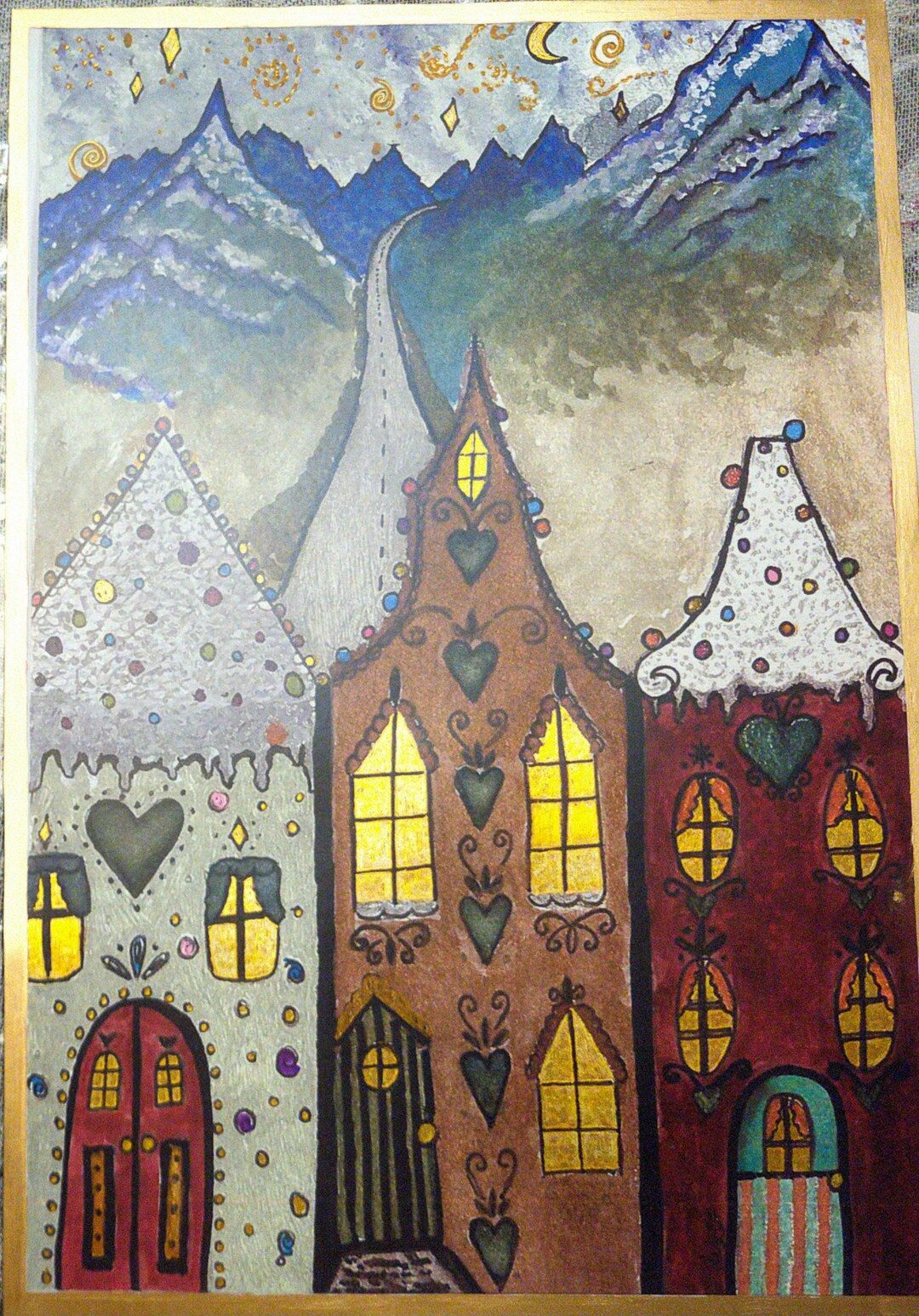 Gingerbread Cottage Style Holiday Fine Art Print With Gold ...
