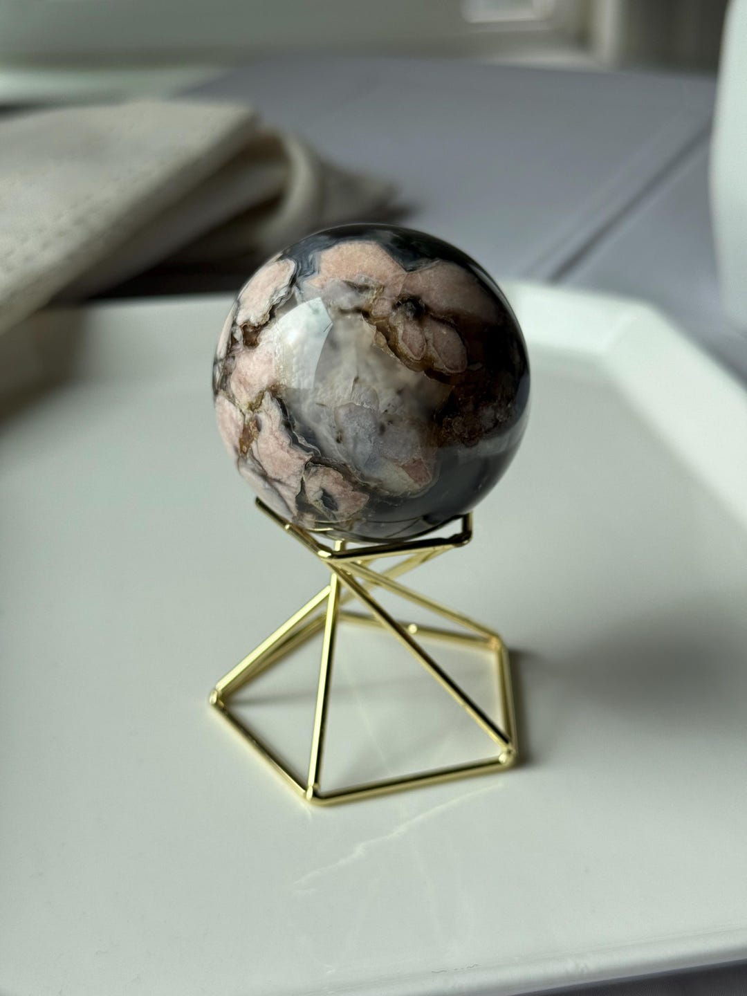 Flower Agate Sphere - Polished Pink Crystal Orb, 164g - Etsy