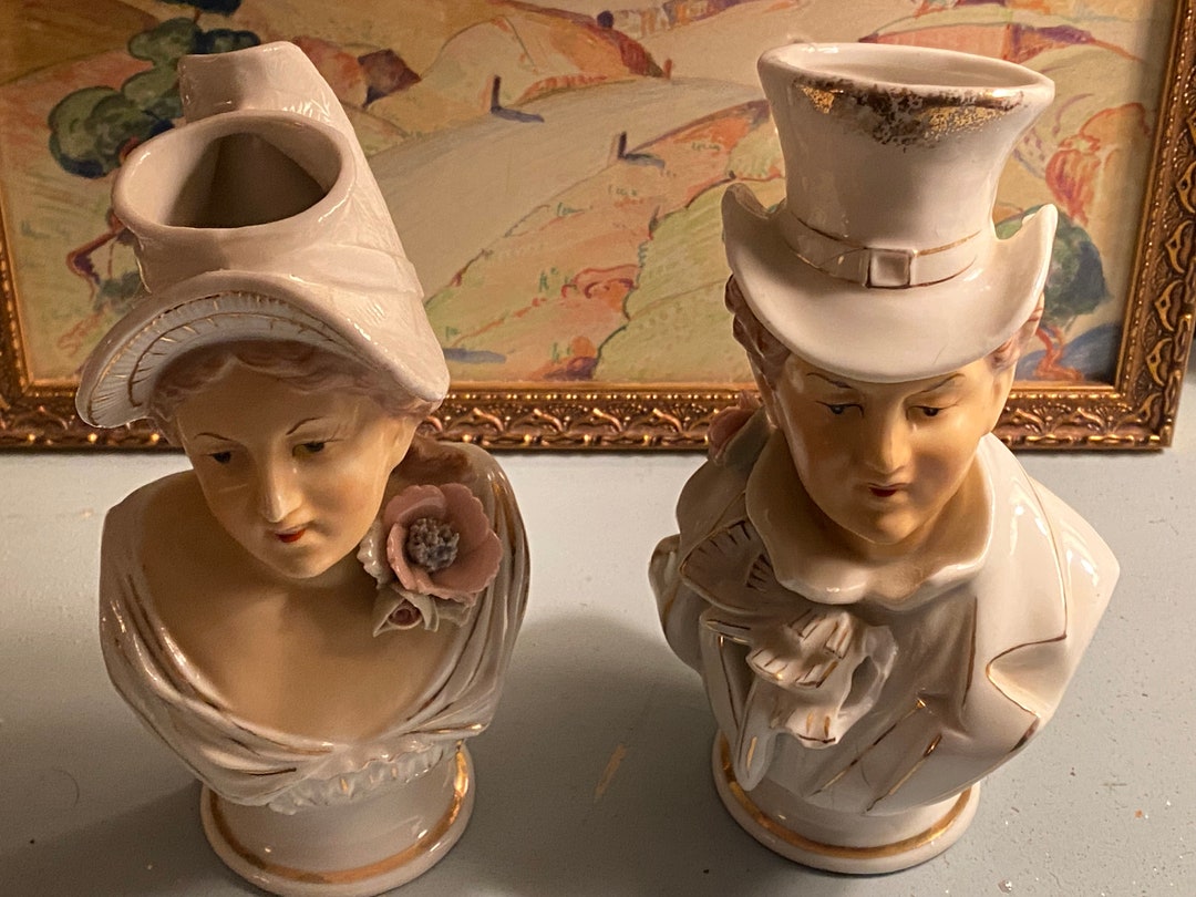 Pair of Victorian Head Vases, Lovely Couple - Etsy