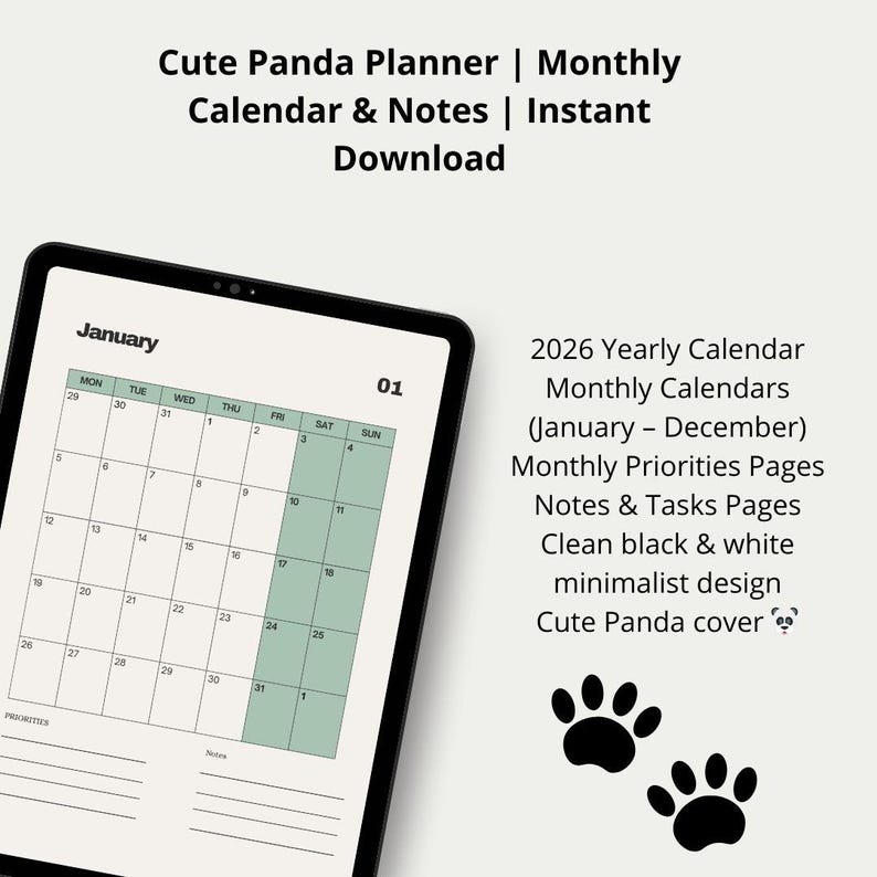 2026 Printable Planner A4 | Digital Planner PDF | Minimal Black & White ...