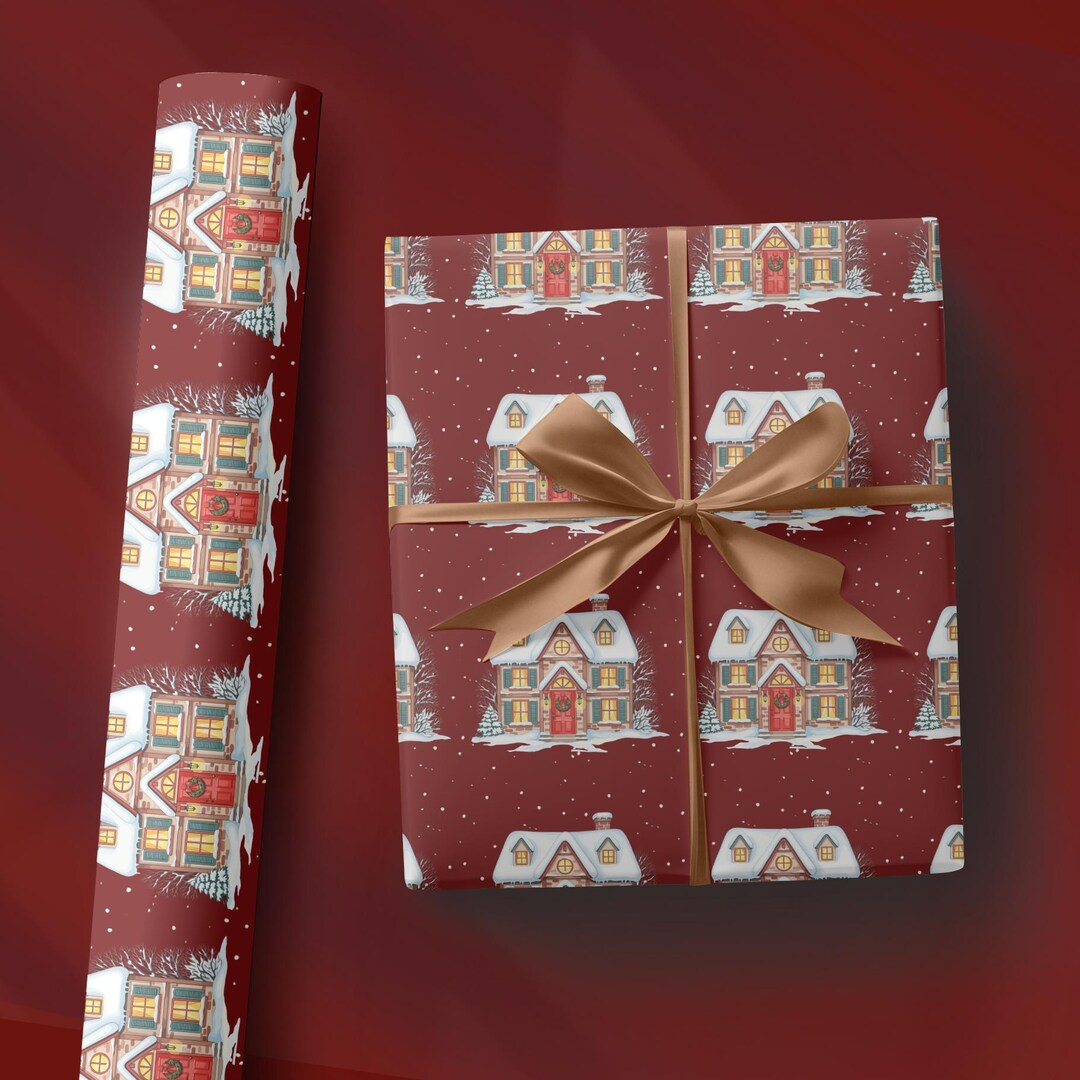 Vintage House Wrapping Paper, Holiday Gift Wrap, Christmas Decor ...