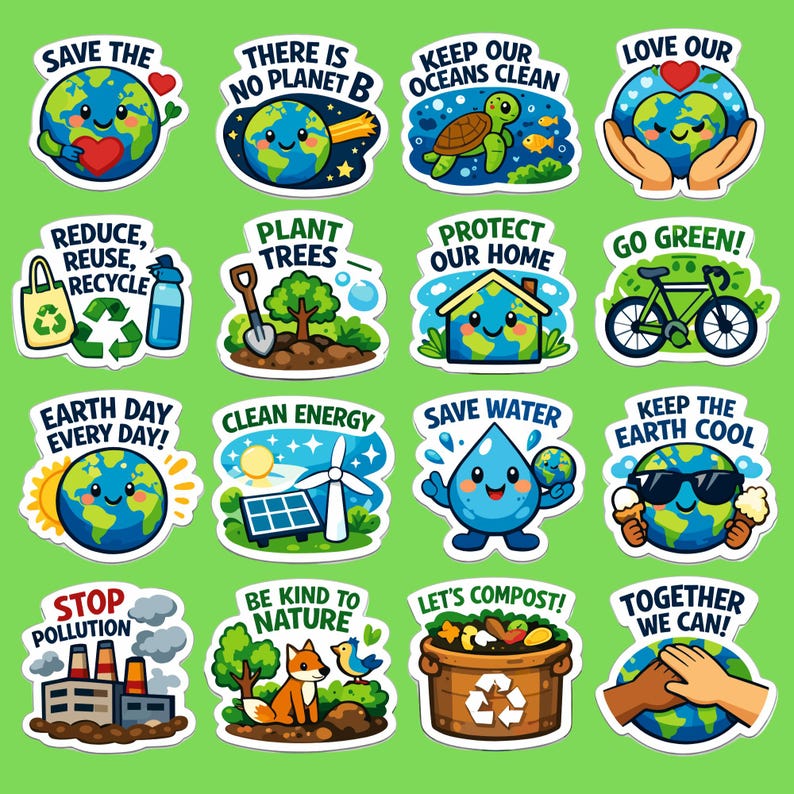 Earth Day Stickers Bundle PNG | Save the Planet | Kids Environmental ...