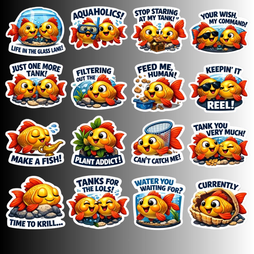 Goldfish Stickers Pack – 16 Aquarium Lover Stickers | Digital Download ...