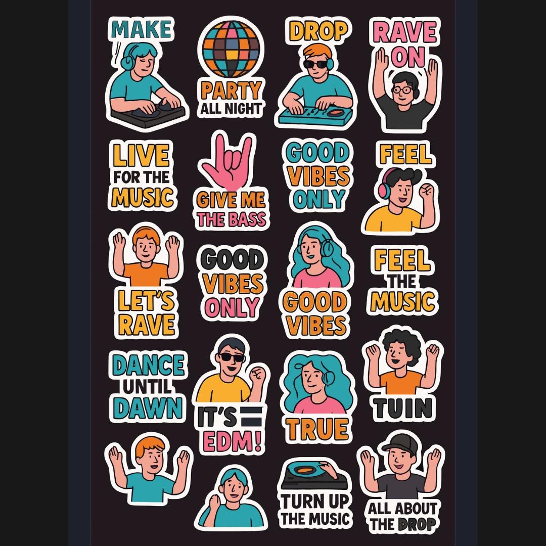 EDM Motivational Sticker Pack • Printable DJ Party Rave Quote Stickers ...
