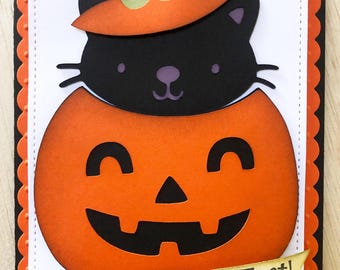 Halloween Black Cat Card or Card Kit - Etsy