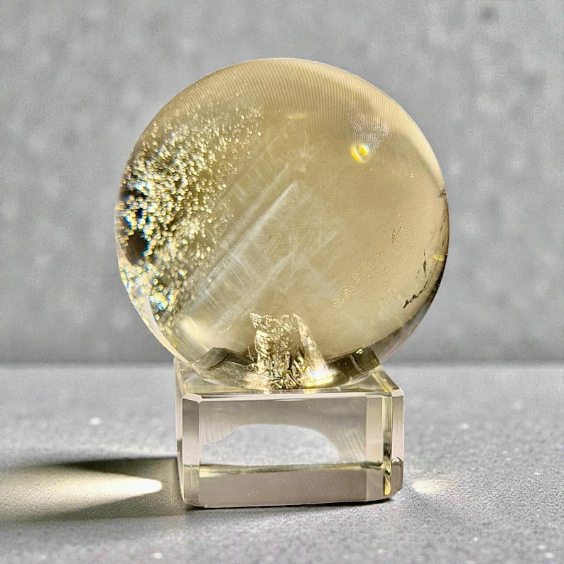 52mm Natural Citrine Sphere | Rare Blue Needle Triple Phantom Pyramids ...