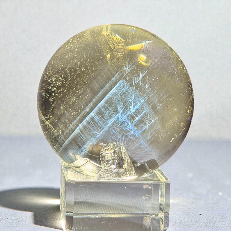 52mm Natural Citrine Sphere | Rare Blue Needle Triple Phantom Pyramids ...